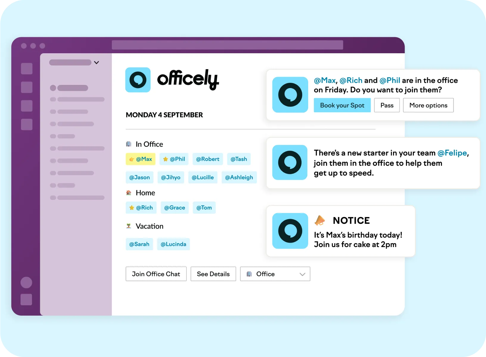 Teams & Slack Attendance Visibility | Officely